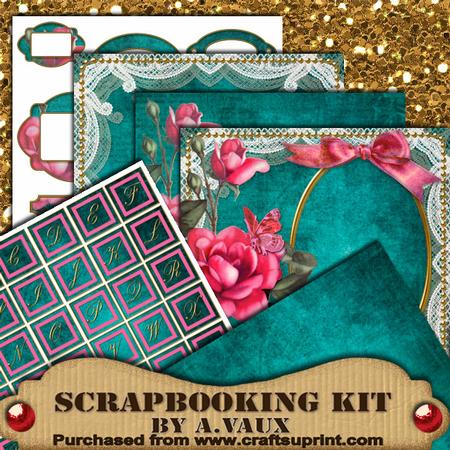 Teal and Pink Tea Roses Scrapbooking Kit - CUP180461_10 | Craftsuprint