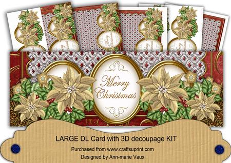 Gold Poinsettia Red Merry Christmas Dl Decoupage Card Kit - CUP322498 ...