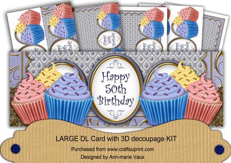Blue Cupcakes 50th Birthday Large Dl Card Kit - CUP333415_10 | Craftsuprint