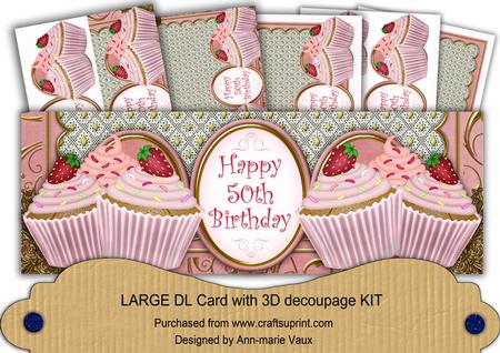 Pink Strawberry Cupcake 50th Birthday Large Dl Card Kit - CUP338854_10 ...