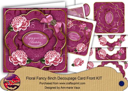 Cerise Rose 50th Birthday Fancy 8in Decoupage Card Front Kit ...