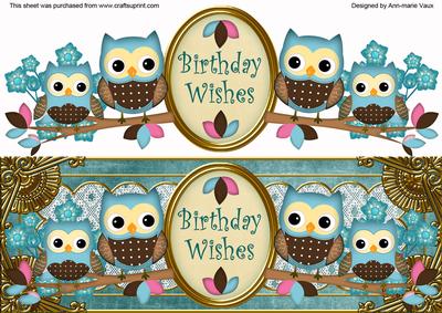 Blue Owls Birthday Wishes Large Dl Topper - CUP351526_10 | Craftsuprint
