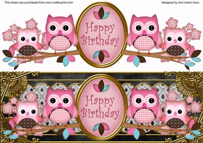 Pink Owls Happy Birthday Large Dl Decoupage Topper - CUP373650_10 ...