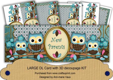 Blue Owls New Parents Large Dl Card Kit - CUP424057_10 | Craftsuprint