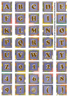 Dark Blue Oriental Lotus Colour Alphabet Embellishment Sheet ...