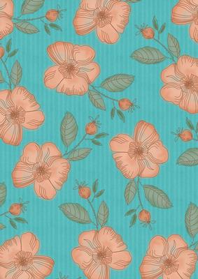 Teal Big Peach Flora Colour A4 Backing Paper - CUP467006_10 | Craftsuprint