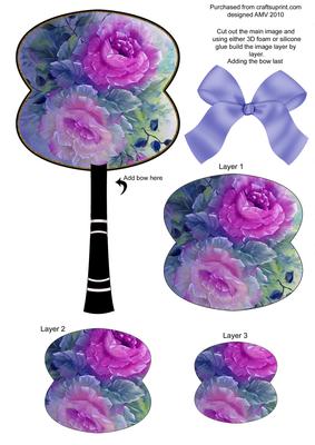 Blue Painted Roses Oriental 3D Hand Fan Topper - CUP51445_10 | Craftsuprint