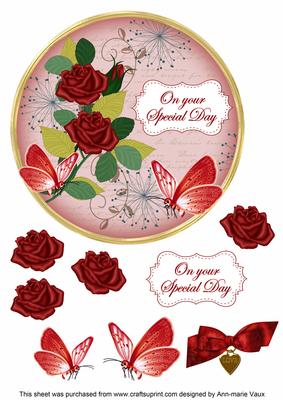 Red Rose Special Day 7in Circle Decoupage Topper - CUP601123_10 ...