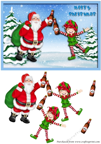Santa and his Elf drinking beer 3d Decoupage - CUP1128990_1051 ...