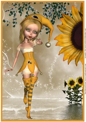 Cute Girl Elf and Sunflower A4 - CUP598094_1051 | Craftsuprint