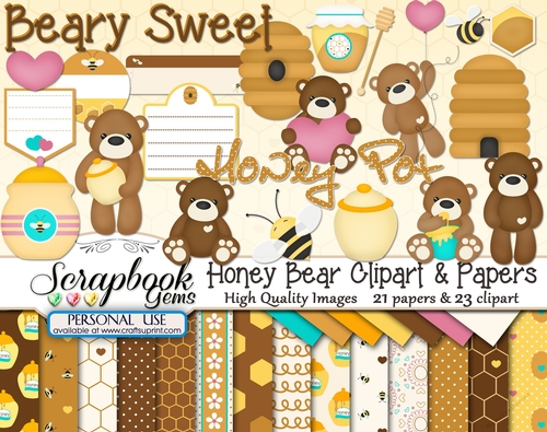 HONEY BEAR CLIPART & PAPERS KIT - 23 Clipart & 21 Papers - CUP851884 ...
