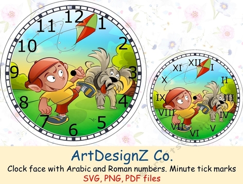Clock face with Arabic and Roman numbers. Minute tick marks ...