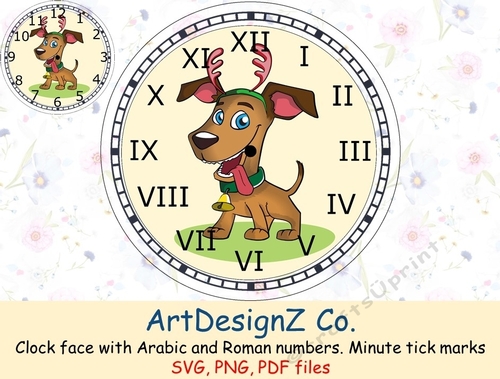 Clock face with Arabic and Roman numbers. Minute tick marks ...