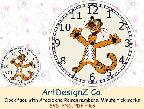 Clock face with Arabic and Roman numbers. Minute tick marks ...