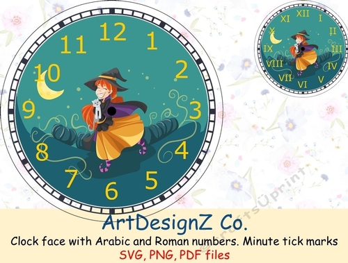 Clock face with Arabic and Roman numbers. Minute tick marks ...