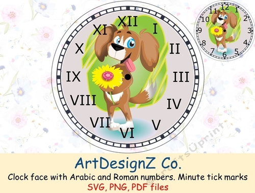 Clock face with Arabic and Roman numbers. Minute tick marks ...