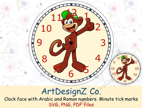 Clock face with Arabic and Roman numbers. Minute tick marks ...