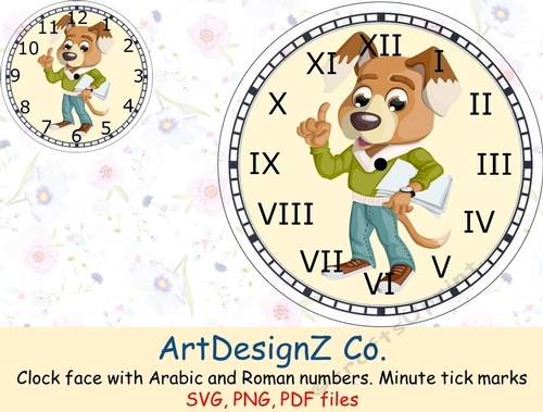 Clock face with Arabic and Roman numbers. Minute tick marks ...