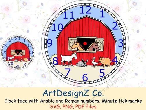 Clock face with Arabic and Roman numbers. Minute tick marks ...