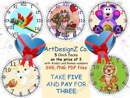 Five on the price of three. Clock face with Arabic and Roman numbers ...