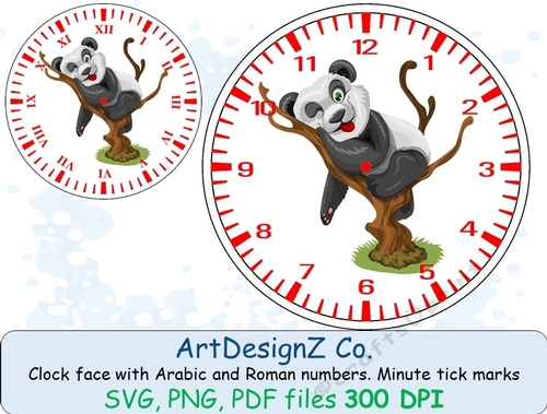 Clock face with Arabic and Roman numbers, handmade, printable, surface ...