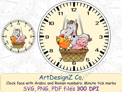 Clock face with Arabic and Roman numbers. Minute tick marks. Vintage ...