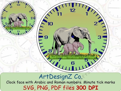 Clock face with Arabic and Roman numbers. Minute tick marks. Vintage ...