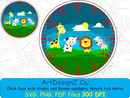 Clock face with Arabic and Roman numbers. Minute tick marks. Vintage ...