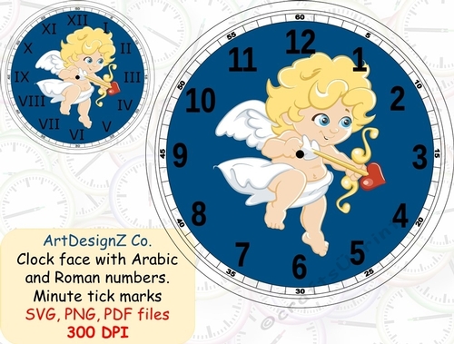 Beautiful clock face with Arabic and Roman numbers. Minute tick marks ...