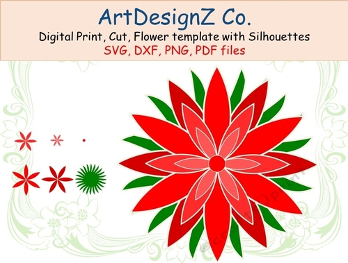 Paper flower template and silhouettes. parts, felt, cut, felting, 3d ...