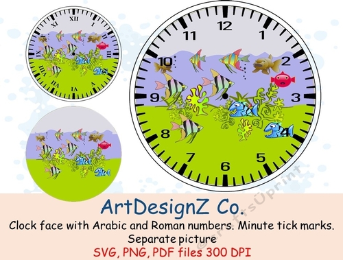 Beautiful clock face with Arabic and Roman numbers. Minute tick marks ...