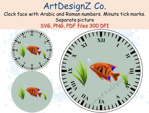 Beautiful clock face with Arabic and Roman numbers. Minute tick marks ...