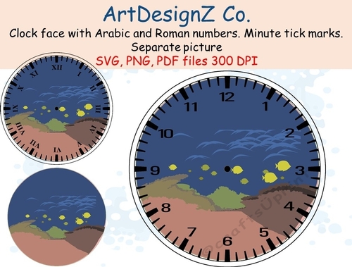 Beautiful clock face with Arabic and Roman numbers. Minute tick marks ...