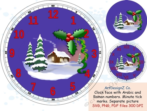 Beautiful Christmas clock face with Arabic and Roman numbers. Minute ...