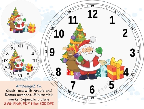 Beautiful Christmas clock face with Arabic and Roman numbers. Minute ...