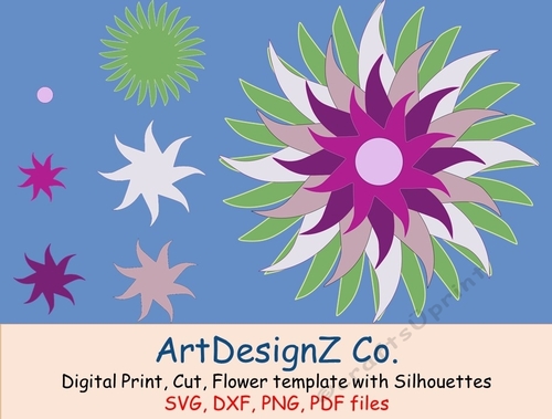 Paper flower template and silhouettes. Felting parts, felt, cut ...