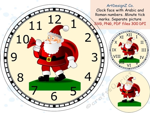 Beautiful Christmas scene clock face with Arabic and Roman numbers ...