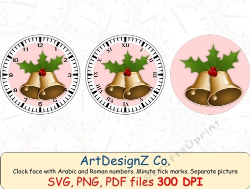 Beautiful Christmas scene clock face with Arabic and Roman numbers ...