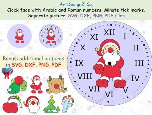 Beautiful Christmas scene clock face with Arabic and Roman numbers ...