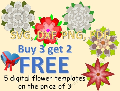 Set of svg, flower, templates, 3d, petal, cut. Different file formats ...