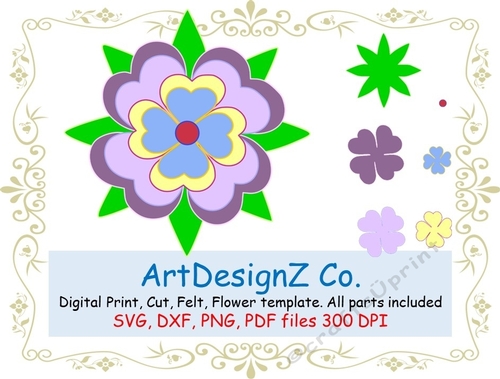 Paper flower template and silhouettes. Felting parts, felt, cut ...