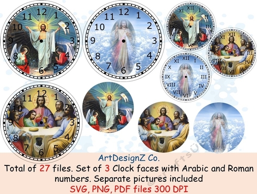 Set of Christmas Clock faces with Arabic and Roman numbers. Separate ...