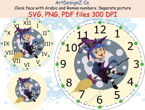 Clock face with Arabic and Roman numbers. Minute tick marks. Separate ...