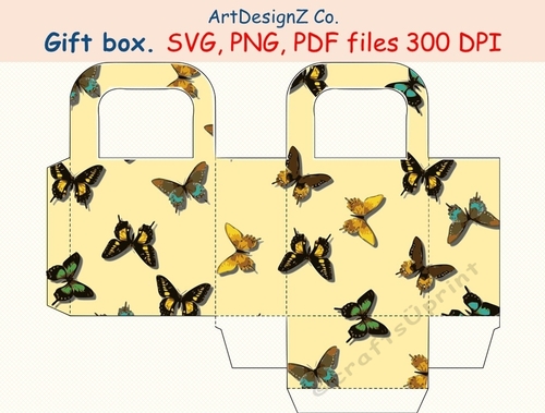 Butterfly gift box template. Decoupage, birthday, mini kit, butterflies ...