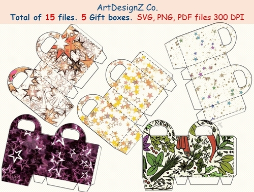 Total of 15 files. Set of five Christmas gift box templates. Svg ...