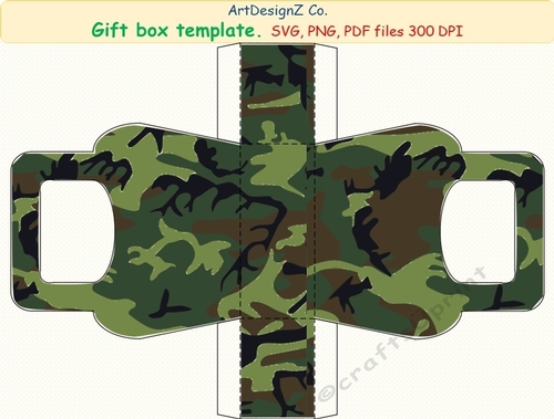 Camouflage gift box template. Svg, clipart, basket, birthday, fathers ...