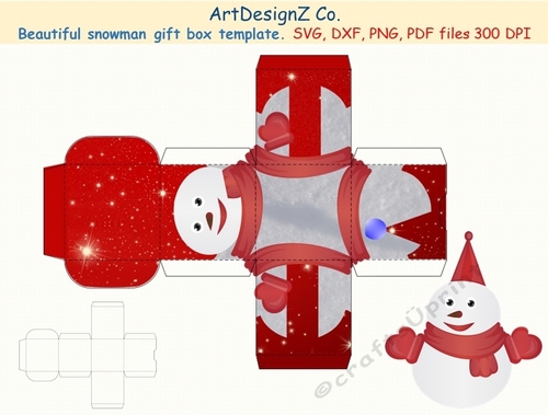 Beautiful snowman gift box template. - CUP1076787_92733 | Craftsuprint