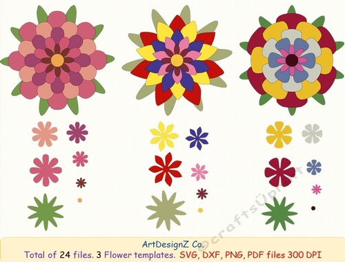 Total of 24 files. 3 Flower templates and silhouettes. Parts, felt, cut ...
