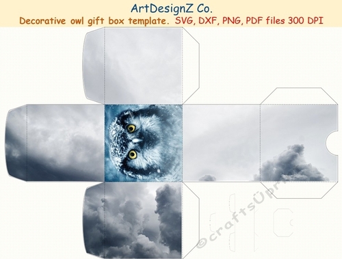 Beautiful gift box template with owl. - CUP1082037_92733 | Craftsuprint