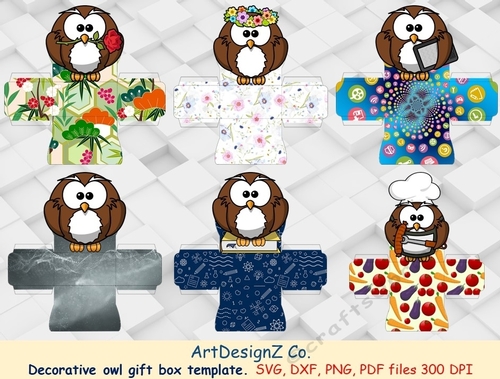 Total of 22 files. Beautiful gift box templates with owls. - CUP1083478 ...